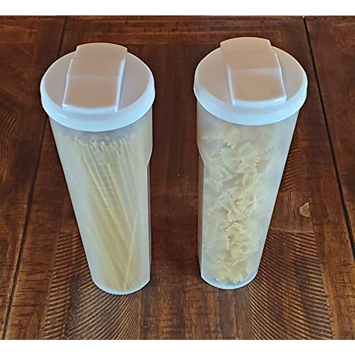 Regent 2 Pack of Tall Clear Spaghetti Pasta Storage Container with Lids that Measure. Multiple Uses for Dry Goods, Art Supplies, Toys. 11.6in Tall x 3.8in Diameter. Dishwasher Safe.