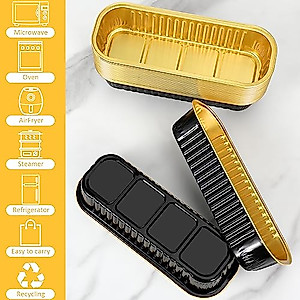 JuneHeart Mini Loaf Pans with Lids and Spoons, 100 Pack, Black, 6.8oz, Rectangular Aluminum Foil Baking Pans