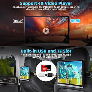 13.3" Upgrade Android 11 Car Headrest Video Players with 2.4G/5G Dual Brand WiFi, Dual Rear Seat TV Monitors Can Sync Screens, IPS Touch Screen 4K Tablets, HDMI Out/in Bluetooth FM USB-2G+32G