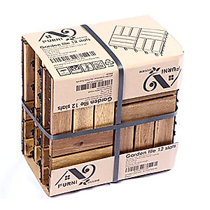A9 FURNI 12-Slat Acacia Wood Teak Color Waterproof Outdoor & Indoor Flooring Interlocking Deck Tiles (10pcs,12''x12'') - Great Balcony Wooden Garden Decking Tile & Perfect Patio Paver Kits