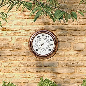 Wall Thermometer - 8-Inch Decorative Indoor/Outdoor Temperature and Hygrometer Gauge - for Home, Patio, Porch, or Sunroom by Pure Garden (Copper)