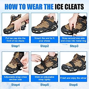 Ice Cleats for Shoes and Boots Men Women Snow Traction Cleats Crampons Anti Slip Shoe Grippers Spikes for Snow Ice Winter Walking Non-Slip 24 Studs Overshoe Slip-on Stretch Footwear