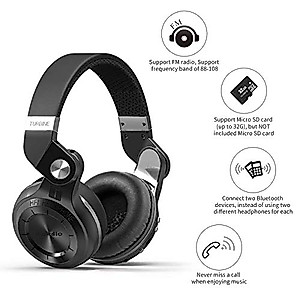 Bluedio T2 Plus Turbine Wireless Bluetooth Headphones with Mic/Micro SD Card Slot/FM Radio (Black)