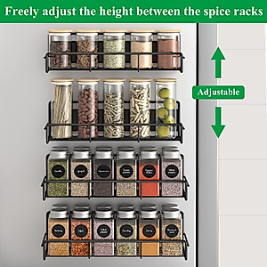 HuggieGems 4 Pack Magnetic Spice Rack Organizer for Refrigerator and Microwave Oven, Metal Fridge Shelf for Kitchen, Black