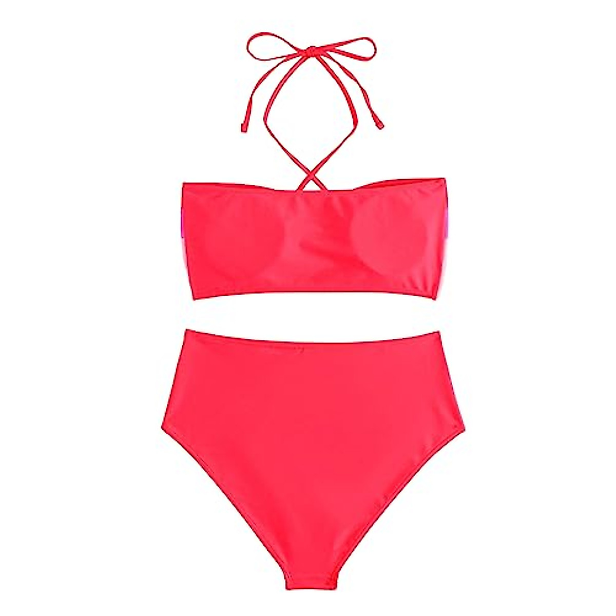 SOLY HUX Women's Color Block Halter High Waisted Bikini Set 2 Piece Swimsuit Bathing Suits Watermelon Pink Colorblock S