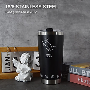 sweet grain 20oz Coffee Tumbler - Stainless Steel Double Wall Insulated Constellation Tumbler with Lid and Straw, Personalized Zodiac Gifts for Birthday/Bachelor Party - Gemini