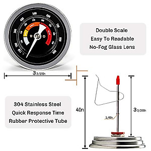 GriAddict 3.3" Green Egg Thermometer Replacement - Big Green Egg Temperature Gauge Tool, 150-900°F with Waterproof and No-Fog Glass Lens, Hermetically Sealed and Maintain Precise Cooking Temperatures