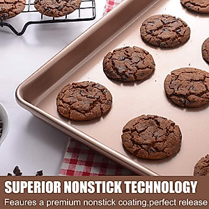 Joho Baking Sheet Pans Cookie Sheet, Deep Baking Pans Nonstick Net, Bakeware Rectangle Cake Pan for Oven,Gold