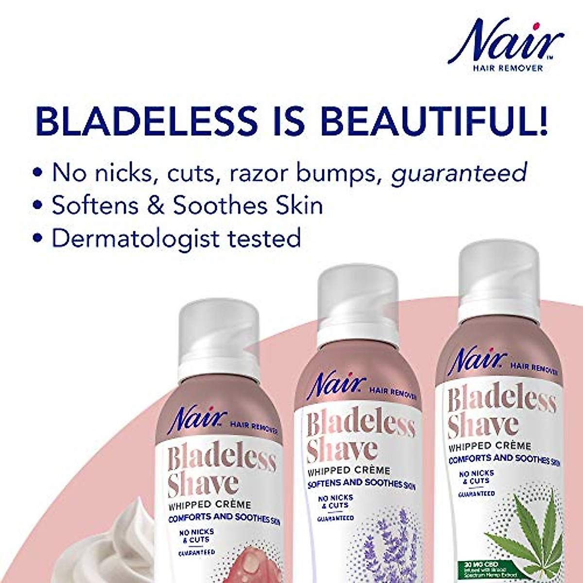 Nair Hair Remover Bladeless Shave Whipped Crème, Painless Hair Removal, 5 Oz Can