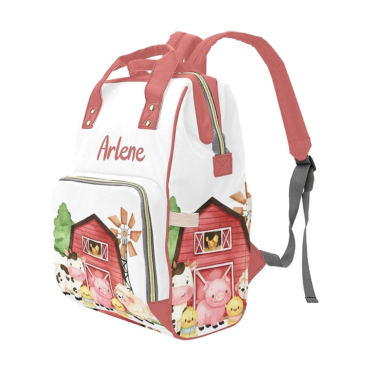 Yeshop Farm Animal Cute Personalized Diaper Bag Backpack Tote with Name Custom Travel Nappy Mommy Bag Backpack for Baby Girl Boy Gift 10 83inch 6 69inch 15inch