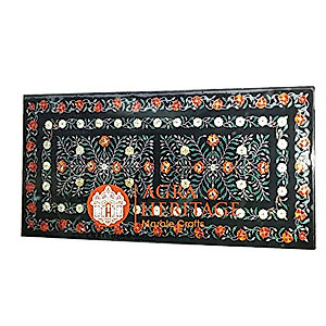 Black Marble 3'x2' Dining Breakfast Table Top Marquetry Floral Inlay Design Furniture Decor