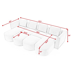DHPM Modular Sectional, U-Shaped Couch with Double Chaise & Pillows, Modern Minimalist Boucle Fabric Large Comfy Sofa for Living Room Office Apartment, 117 inch, Beige