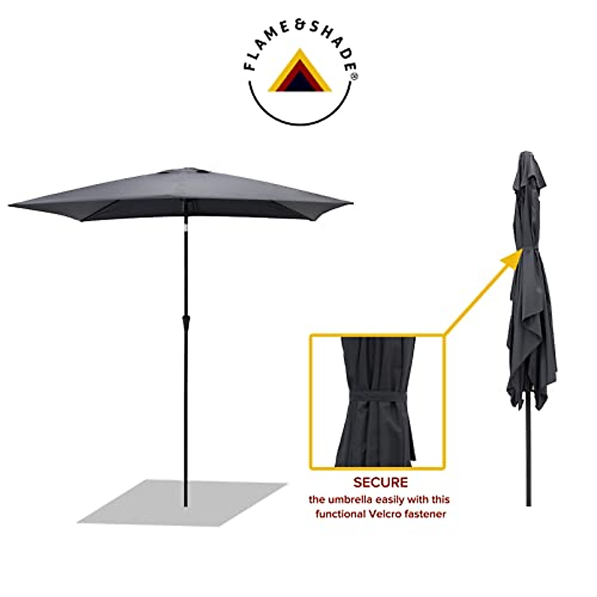 FLAME&SHADE 6.5 x 10 ft Rectangular Outdoor Market Patio Table Umbrella with Tilt, Anthracite