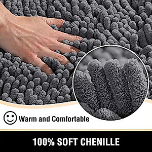 Bathroom Rugs Bath Mats for Bathroom Non Slip Luxury Chenille Bathroom Runner Rug 47x17 Extra Soft and Absorbent Shaggy Rugs Washable Dry Fast Plush Area Carpet Mats for Bath Room, Tub - Grey