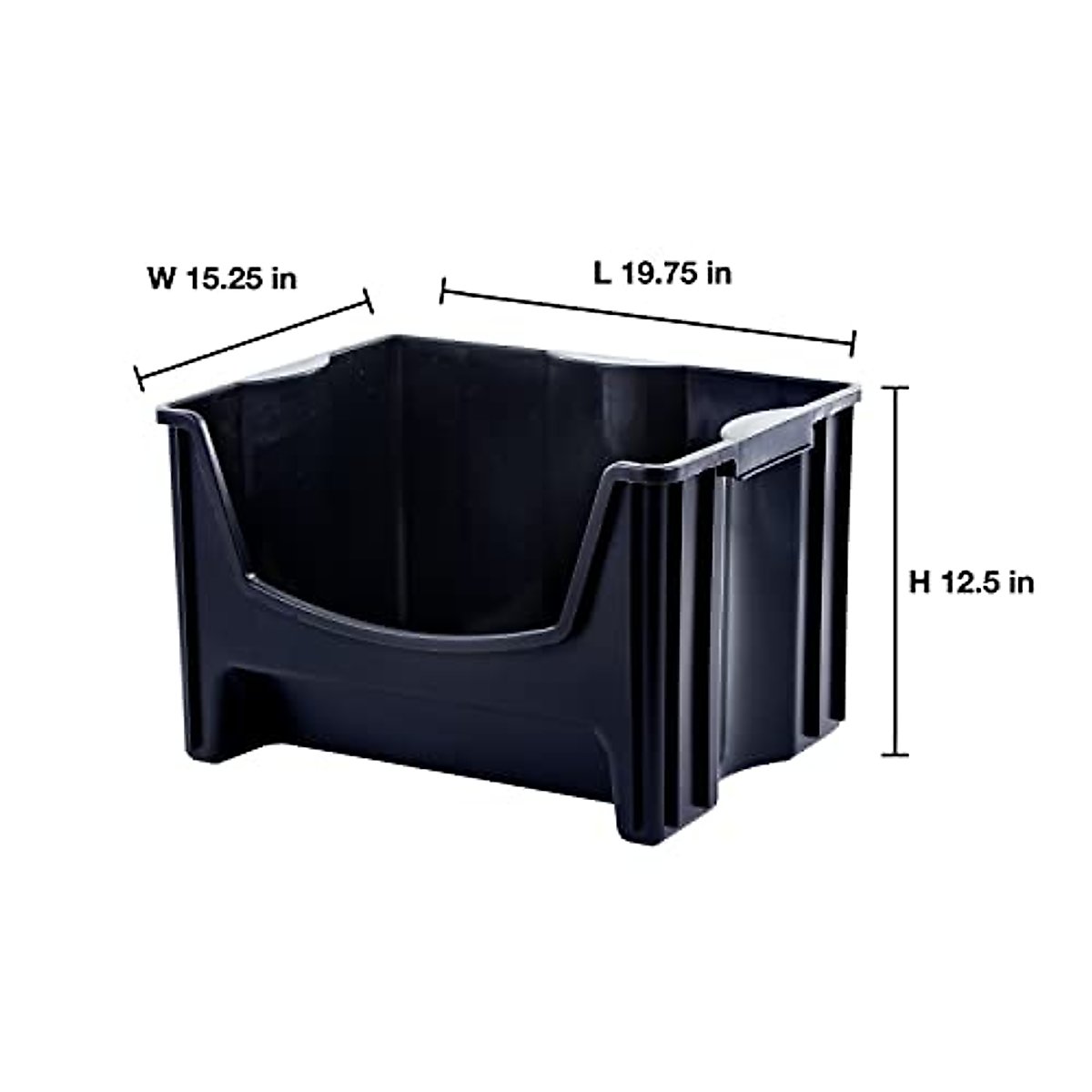 Mighty Tuff Jumbo Stackable Storage Bins, Pack of 3, Easy-Access Storage, Large Easy-To-Grip Handles, Wide Front Opening, Interlocking, Stack Vertically, Black