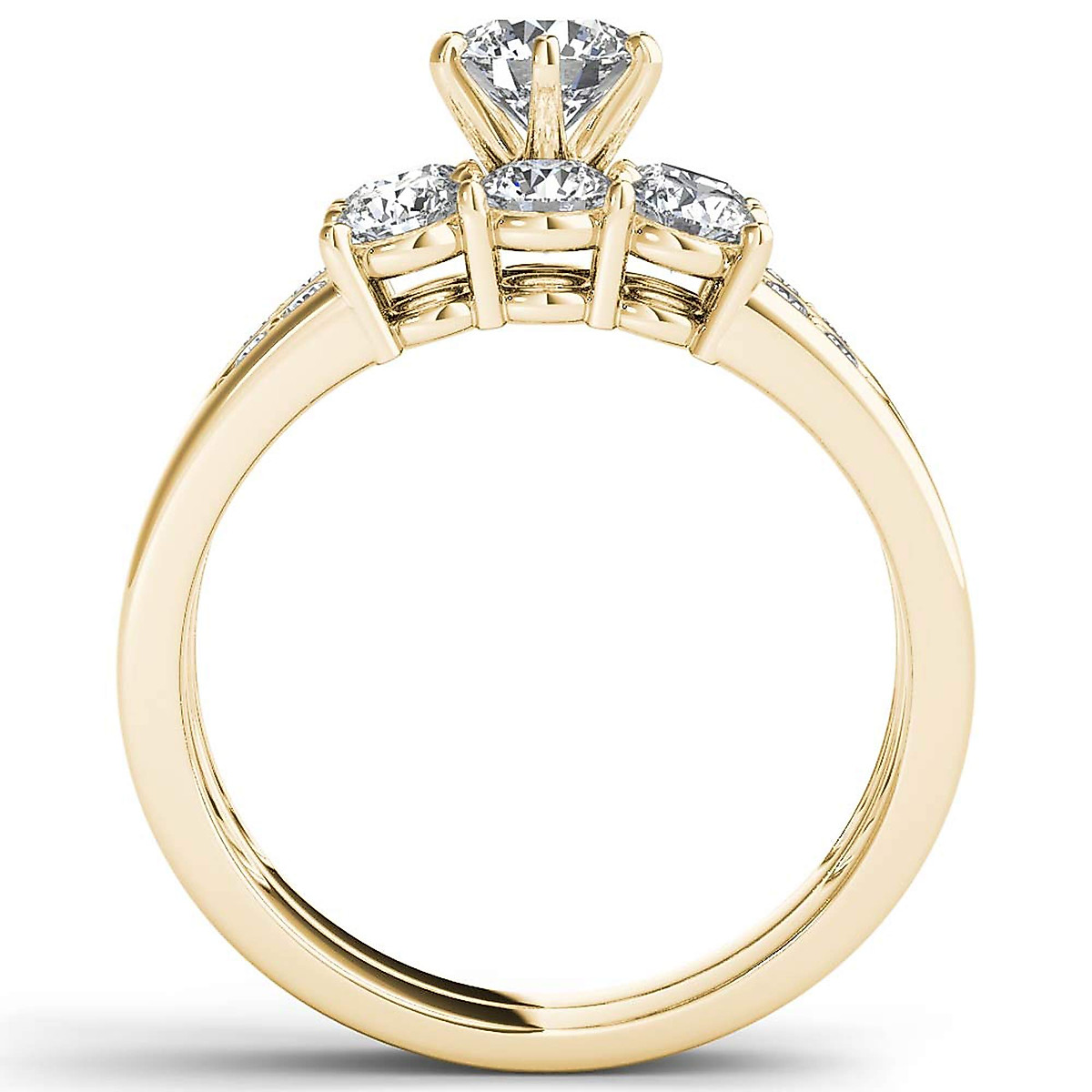 DZON IGI Certified 14k Yellow Gold 1 3/8 Carat TDW Diamond Three Stone Bridal Ring Set (I-J,I2)