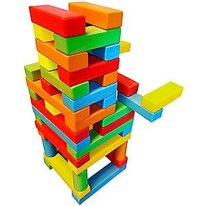 Wooden Bricks 45 Magnetic Building Blocks, Magnetic Building Set consisting of 25 Colorful Wooden Bricks with 2 Magnets, 15 Colorful Wooden Bricks with 3 Magnets, 5 Colorful Wooden risers