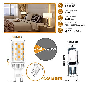 Aegislogic G9 LED Bulb Dimmable 4W, 40 Watt T4 G9 Halogen Equivalent, 3000K Soft Warm White, 120V Flicker Free, LED Bulbs Bi Pin Base Chandelier Lighting 450LM, Energer Saving LED Lighting (5 Pack)