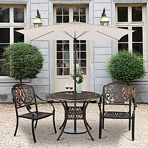 VINGLI 35" Patio Dining Table, Cast Aluminum Round Outdoor Dining Table with Umbrella Hole Outdoor Bar Table, Outdoor Bistro Table Outdoor Furniture Garden Table (35.4”Diax29.5”H)