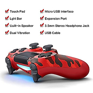 PYMENA Wireless Controller for PS4, Audio Function Bluetooth Gamepad for PS4/Pro/Slim Camo Red