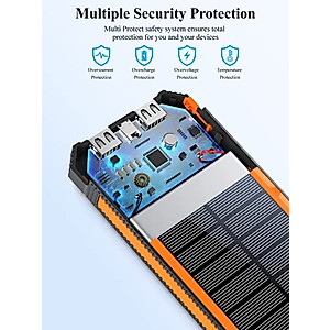 Power-Bank-Solar-Charger - 36000mAh Solar Power Bank, PD 20W Quick Charge,Drop-Proof Waterproof Dustproof Built-in LED Flashlight for iPhone, Tablet, Samsung and More USB Device(Orange)