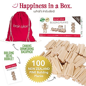 Brain Blox Natural Wooden Blocks for Kids Ages 4-8 - Montessori Blocks for Hands-on Learning - STEM and Architecture for Kids (100 Building Blocks)