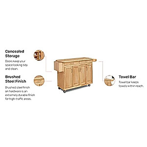 Homestyles General Line Kitchen Mobile Cart with Drop Leaf Breakfast Bar, 54 Inches Wide, Natural Hardwood