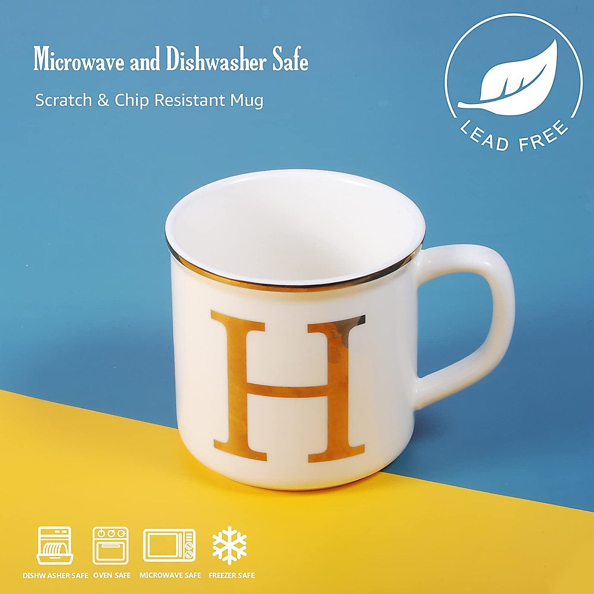 Miicol Ceramic Coffee Mug 16 oz, Monogram Coffee Cup, Golden Initial Tea Mug, Personalized Tea Cup, Unique Gift, Large Mug for Home, Office, Letter H