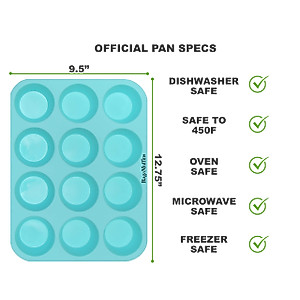 PDTXCLS HOMIEBUDS Silicone Baking Pan Cupcakes Muffins Mold 12 Cup 100% Non-Stick BPA Free Food Grade Silicone in Aqua- 1 pan by Ragamuffins