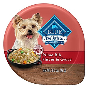 Blue Buffalo Delights Natural Adult Small Breed Wet Dog Food Cup, Prime Rib Flavor in Hearty Gravy 3.5-oz (Pack of 12)