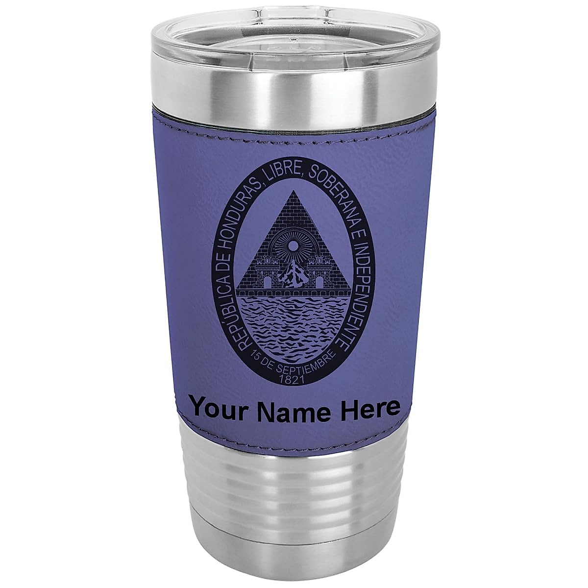 LaserGram 20oz Vacuum Insulated Tumbler Mug, Flag of Honduras, Personalized Engraving Included (Faux Leather, Dark Purple)