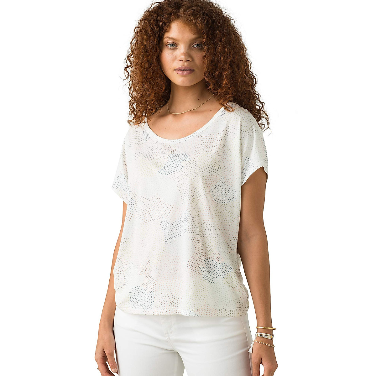 prAna Women's Shady Springs Top, Soft White Dotty, Large
