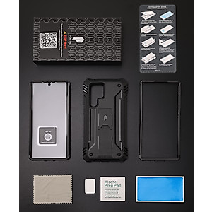 Poetic Revolution Case Compatible with Galaxy S22 Ultra 5G 6.8 inch, Full Body Rugged Shockproof Protective Cover Case with Kickstand, Built-in Screen Protector Work with Fingerprint ID, Black