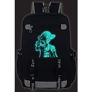 Roffatide Anime One Piece Luminous Backpack Oxford Black Large Capacity School Bag Laptop Back Pack