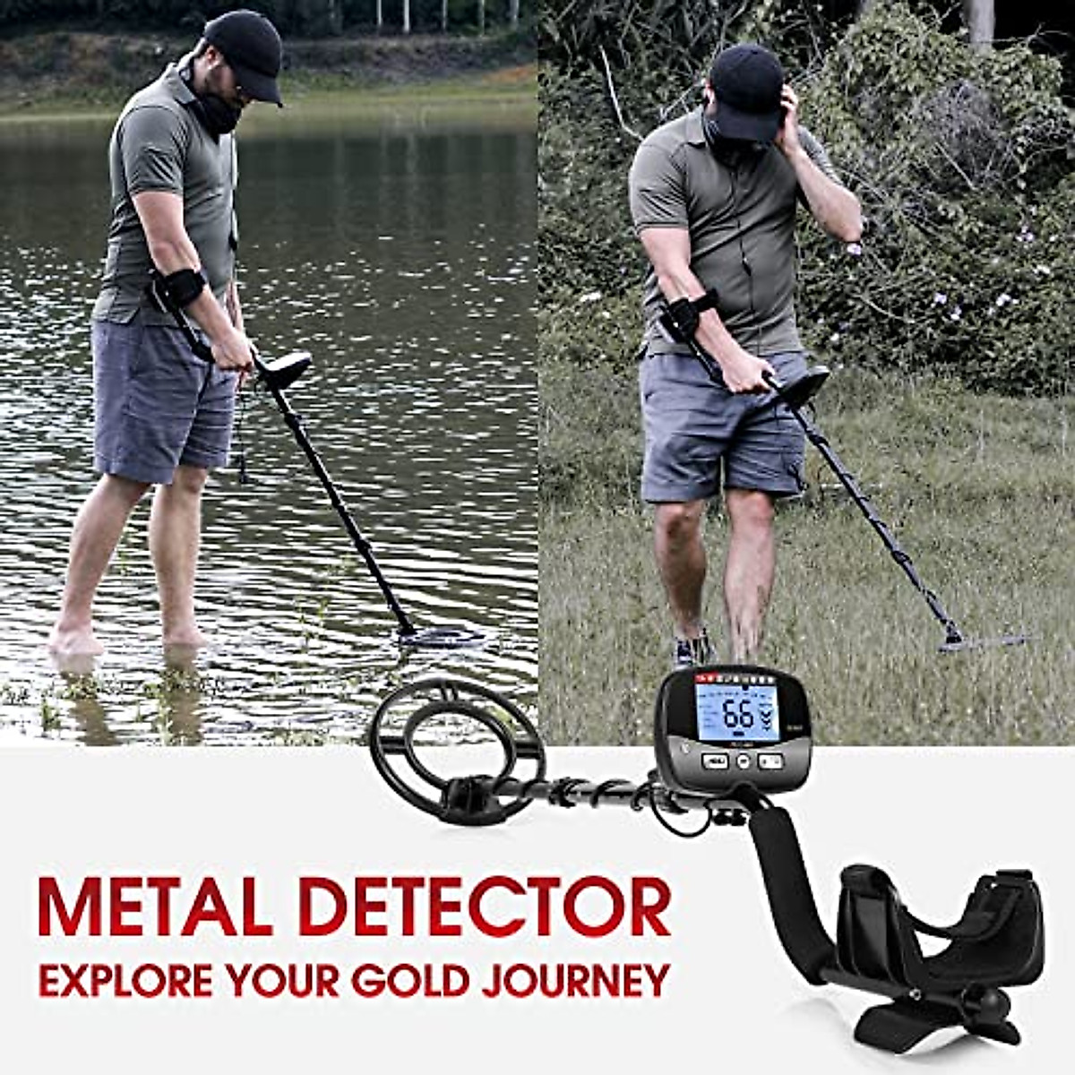 Metal Detector for Adults Professional - High Sensitivity 10" Waterproof Search Coil, 4 Adjustable Modes, LCD Backlight Display, Pinpoint Function, Ideal for Gold Detection