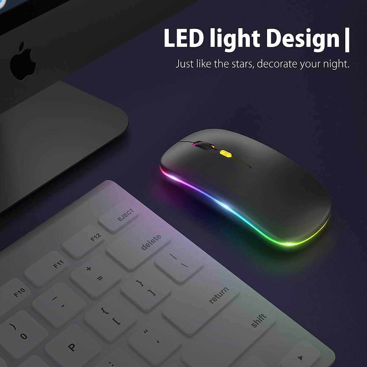 【Upgrade】 LED Wireless Mouse, Slim Silent Mouse 2.4G Portable Mobile Optical Office Mouse with USB & Type-c Receiver, 3 Adjustable DPI Levels for Notebook, PC, Laptop, Computer, MacBook (Black)