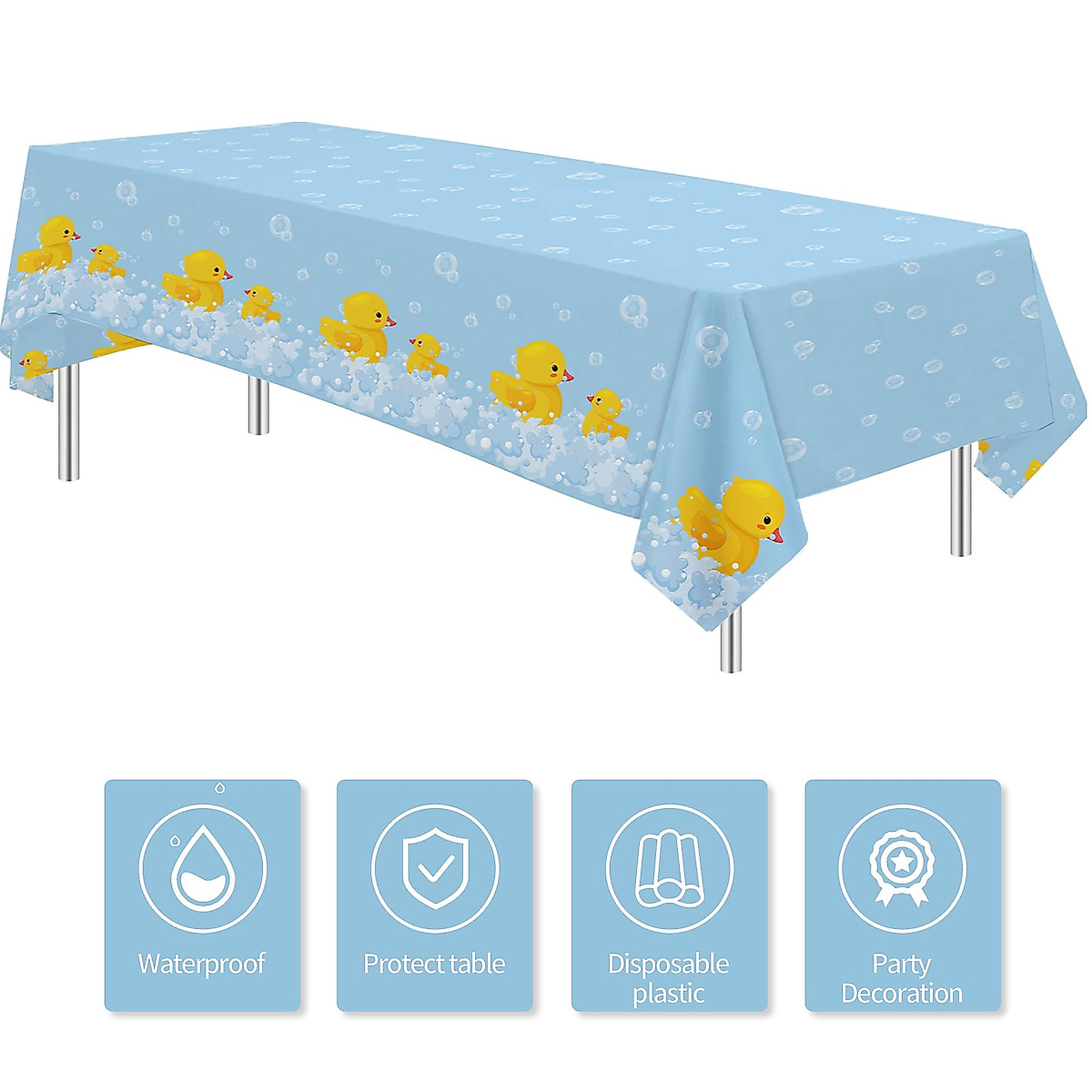 APOWBLS Rubber Duck Party Decorations Tablecloth - Disposable Duck Party Supplies Table Cover, Bubble Bath Rubber Duck Theme Table Cloth for Birthday Baby Shower - 3 Pack (54in x 108in)