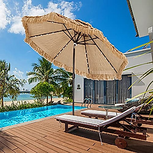 GDY 10FT 40 LED Hula Thatched Tiki Umbrella, Hawaiian Style Beach Patio Umbrellas with Center Light for Patio Garden Beach Pool Backyard