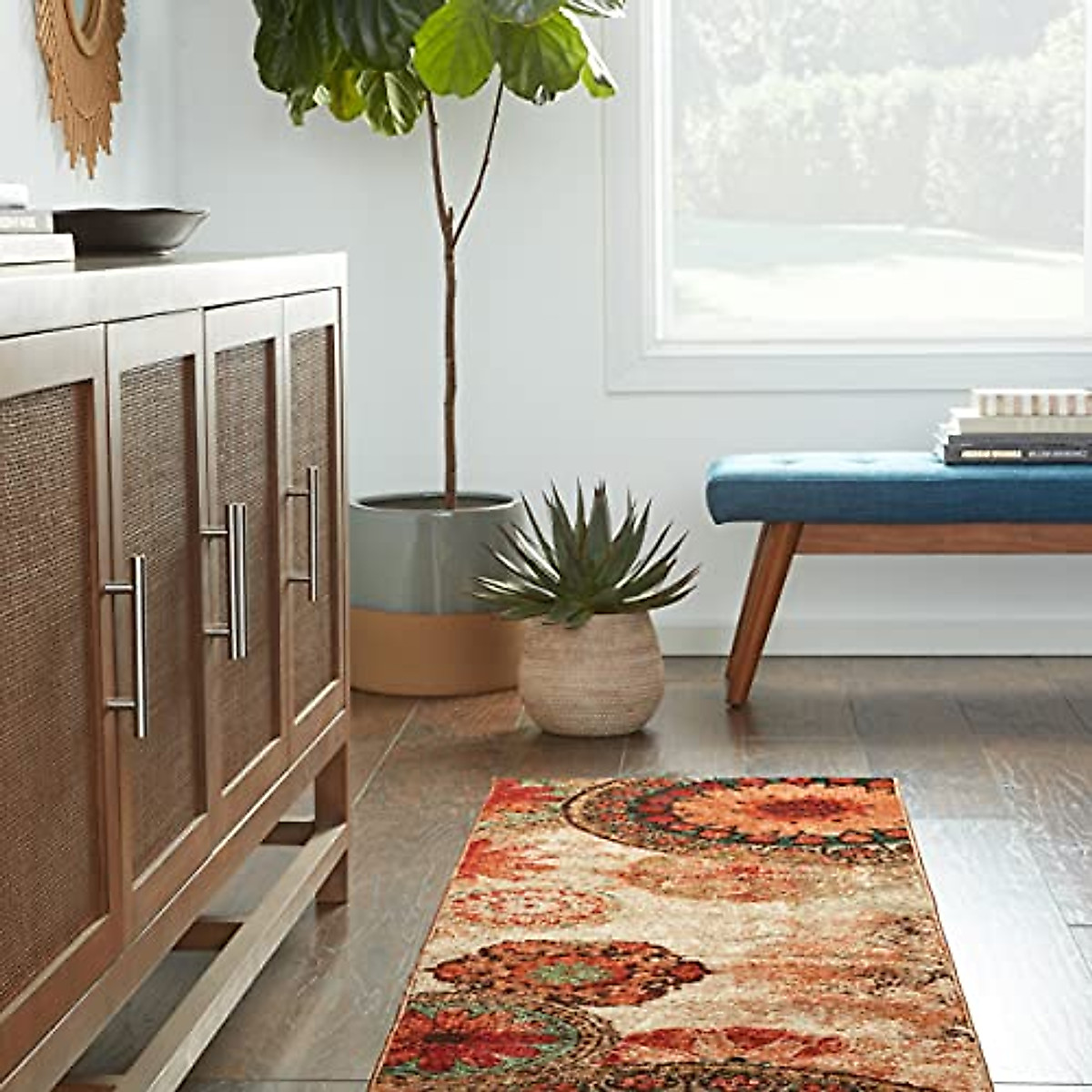 Mohawk Home Caravan Ornamental Floral Medallion 2' x 8' Area Rug - Orange - Perfect for Living Room, Dining Room, Office