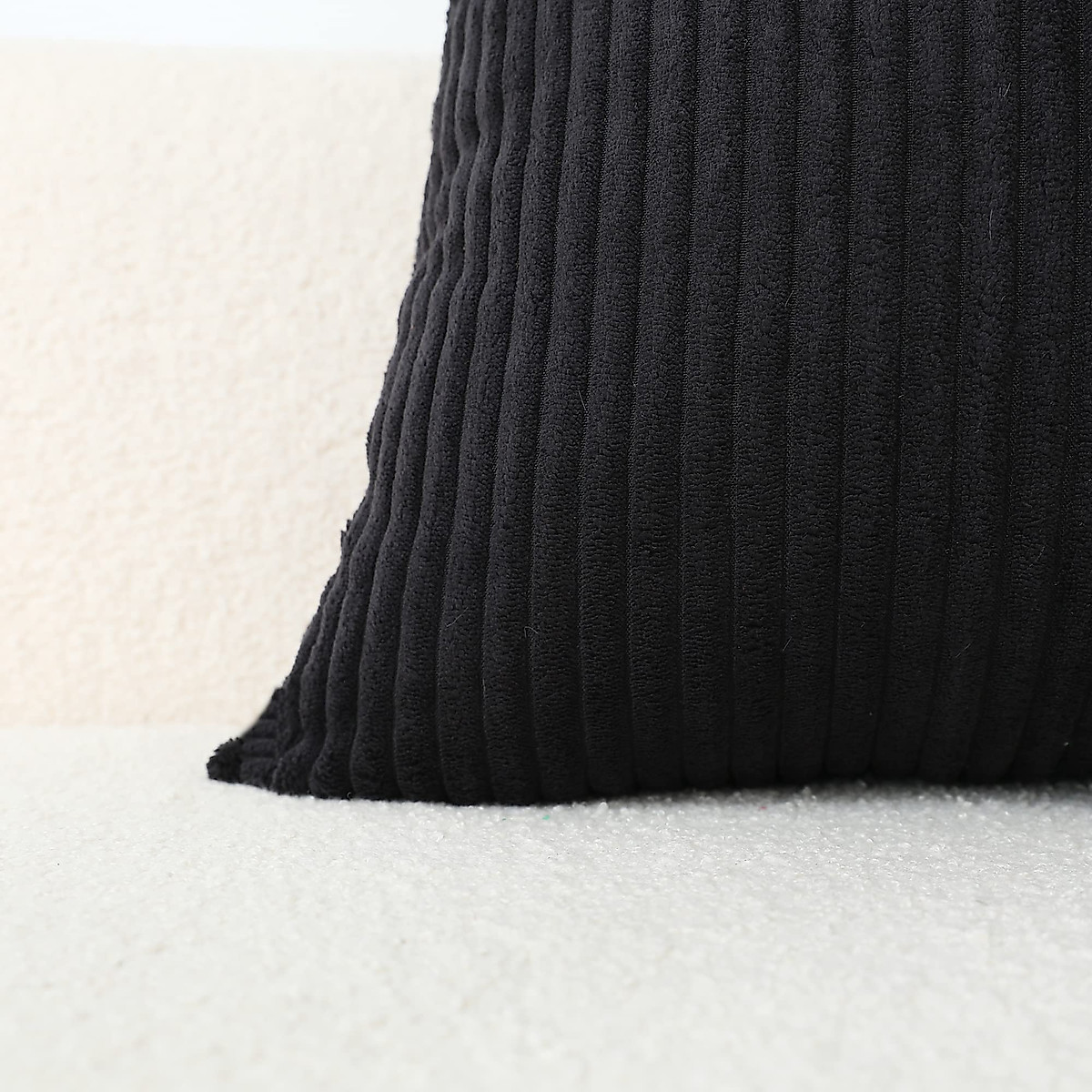 Stellhome Pack of 2, Corduroy Soft Decorative Square Throw Pillow Cover Accent Striped Cushion Covers Pillowcase, Home Decor Decorations for Sofa Couch Bed Chair, 18x18 Inch/45x45 cm, Black