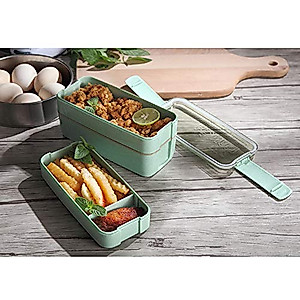 TARLINI | Premium Green Bento Box for Adults - 3-Stackable Containers - Ideal for Work & On-The-Go - Includes Utensil Set - Eco-Friendly Design - Lunch Box Containers for Healthy Meal Prep | 35 oz