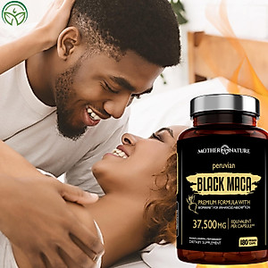 Organic Black Maca Root Extract Highest Potency 50:1, 37,500mg, 6 Month Supply, Boost Stamina, Performance, Energy, Muscle Gain & Workout, Peruvian Maca Pills w/Bioperine & Non-GMO