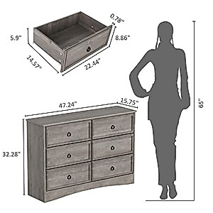LGHM Modern 6 Drawer Dresser, Dressers for Bedroom, Chest of Drawers Closet Organizers and Storage Clothes - Easy Pulls Handle, Textured Borders Living Room, Hallway, Gray Wash