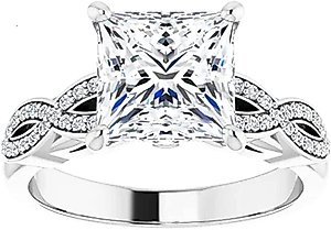 Moissanite World 2 Carat Princess Cut Colorless Moissanite Engagement Ring, Wedding Ring Set, Solitaire Twist Style, Sterling Silver Vintage Antique Anniversary Promise Ring (10)