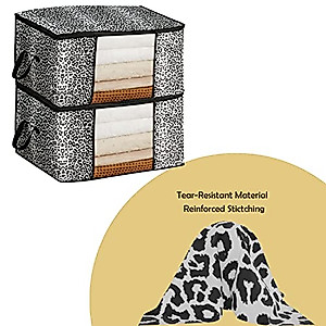 CLOZZERS Large Organization and Storage Bag with Reinforced Handles, Clear Window, and Sturdy Zipper. For Clothing, Comforters, and Bedding, Dorm Room Organizer Set of 2 - Animal Print Black