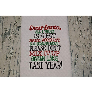 Funny Christmas Kitchen Dish Towel, Dear Santa Humorous Christmas Gift, Small White Elephant Christmas Gift