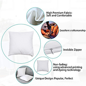 Golee Throw Pillow Cover Blue Oriental with Japanese Chrysanthemums Inscription Autumn Garden of Green Asian Decorative Pillow Case Home Decor Square 16x16 Inches Pillowcase