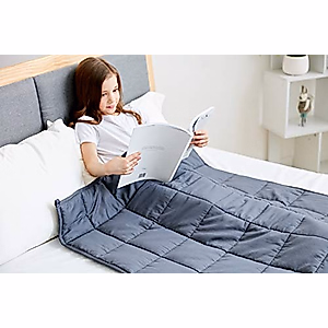 Yzooiyl Weighted Blanket Kids and Adults (for 80 to 125 lb Adult or Child) 41”x60” 10lbs Heavy Blanket with Glass Beads Breathable 100% Cotton（Dark Grey）