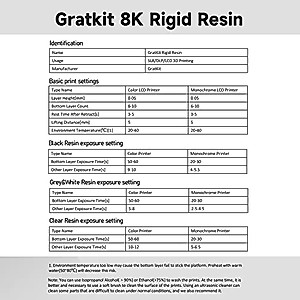 GratKit 8K Rigid Resin, 3D Printer 405nm UV-Curing Photopolymer Resin, High Precision Low Odor 3D Printing Resin - 1000g，Gray
