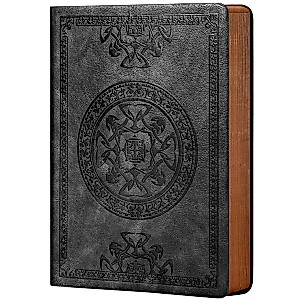 CAGIE Leather Vintage Journal for Men Soft Cover 256 Lined Pages Notebook 180 Lay Flat for Writing Travel Diary, 5.7'' x 8.3'', Black